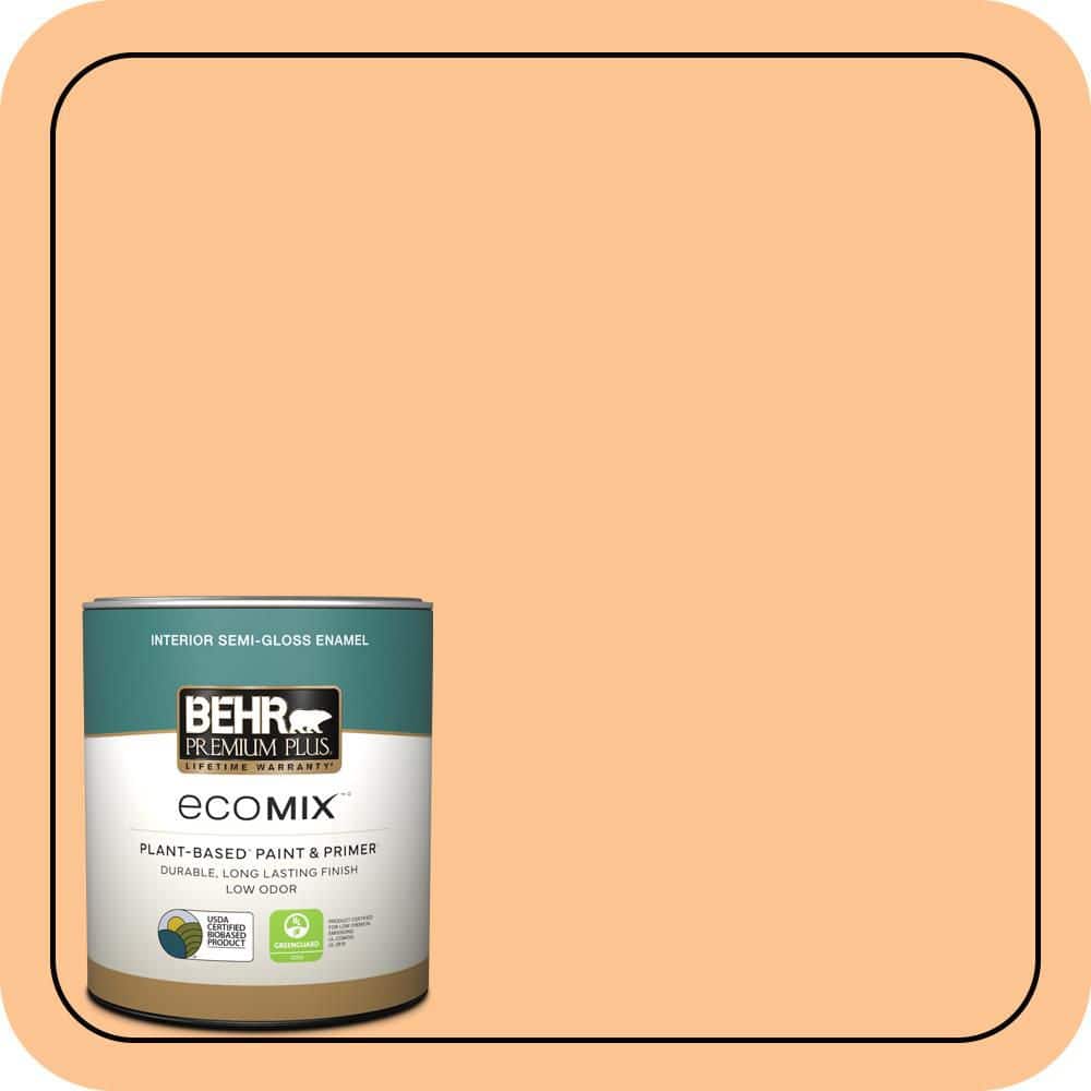 BEHR PREMIUM PLUS 1 qt. #P220-4 Dainty Apricot Semi-Gloss Enamel EcoMix ...