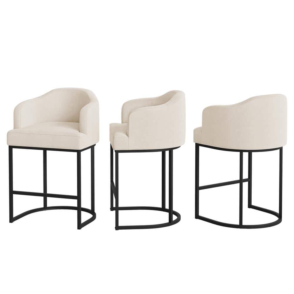 LUE BONA Crystal 26 in. Linen Fabric Upholstered Counter Stool Curved ...