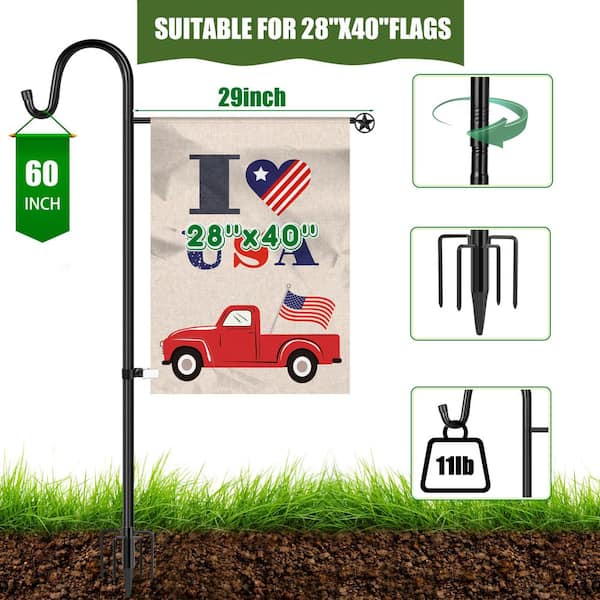 60 in. Heavy Duty Metal Shepherd Hook with Flag Holder for 28 in. x 40 ...