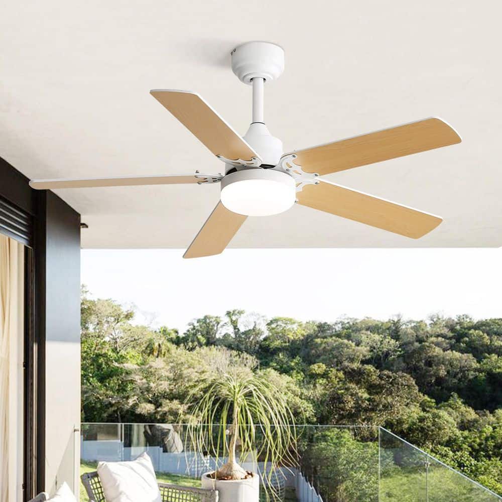 MODERN HABITAT 42 in. Integrated LED Indoor Downrod Mount White/Oak ...