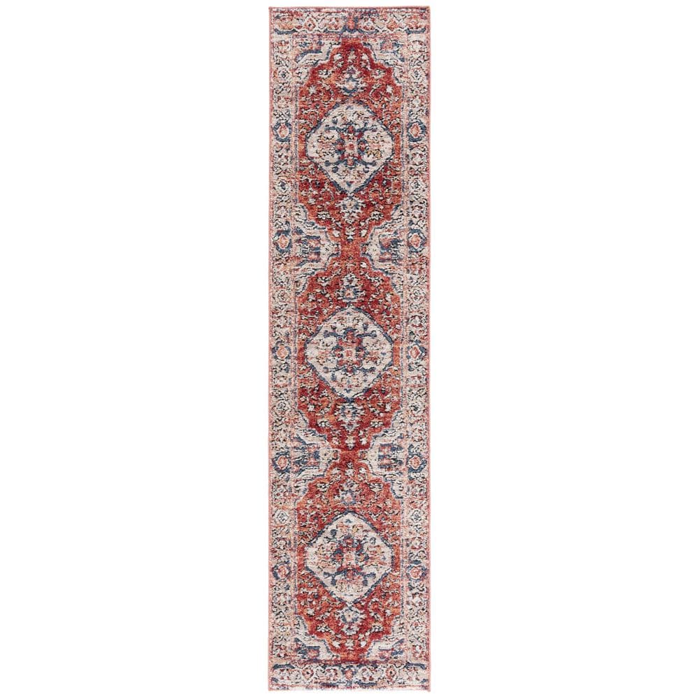 SAFAVIEH Luna 2 ft. x 9 ft. Beige/Rust Blue Ornate Medallion Runner Rug ...
