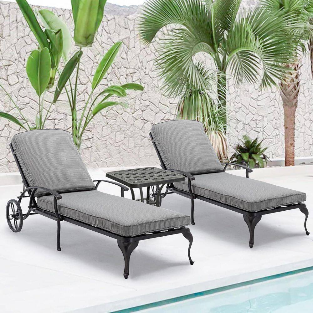HOMEFUN Antique Bronze 3-Piece Aluminum Adjustable Reclining Outdoor ...