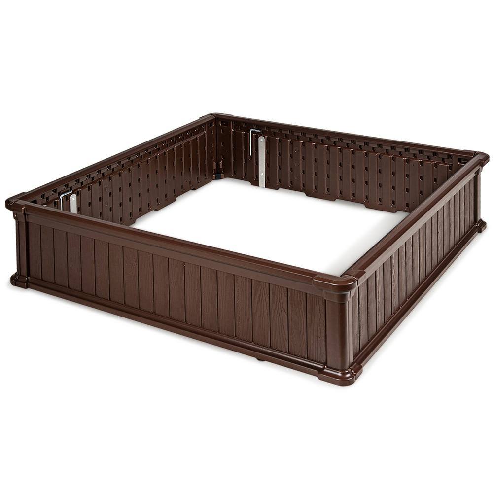 Costway 48.5 in. Brown Plastic Square Plant Box Planter Raised Garden ...