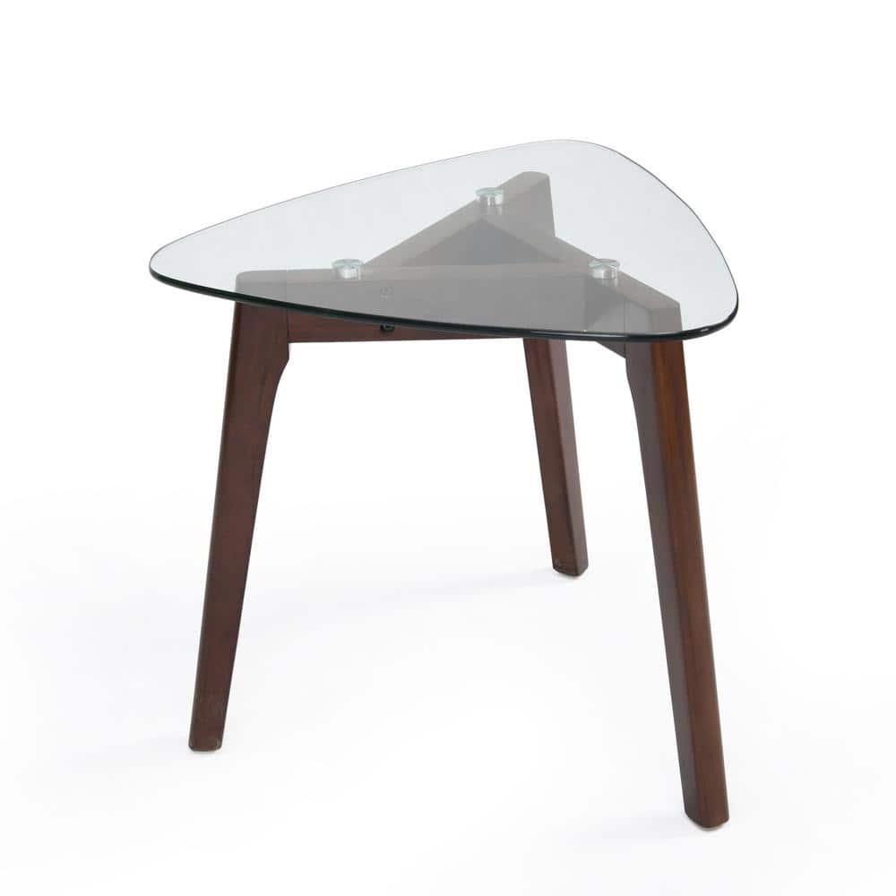 Noble House Fircrest 23.25 in. Walnut Triangle Glass End Table 94279 ...