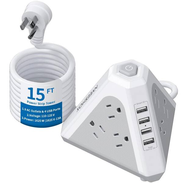 Etokfoks Triangle 15 ft. 9-Outlets Tower Extension Surge Protector with ...