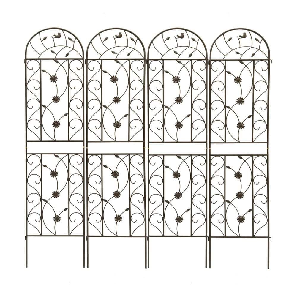 86.7 in. Metal Arched Trellis 4 Pack Rustproof Brown Garden Trellis for ...