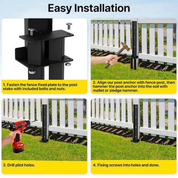 Angel Sar 15 in. Heavy-Duty Fence Post Anchor Repair Kit with Steel ...