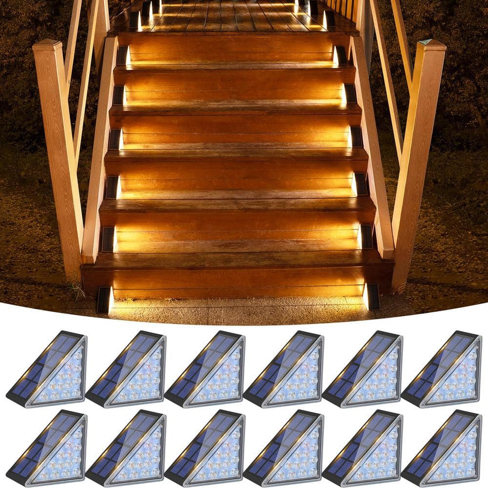 Lukyamzn 80 Lumens Black LED Outdoor Stair Solar Deck Lights Waterproof IP67 12 Pack PH03727B067 The Home Depot