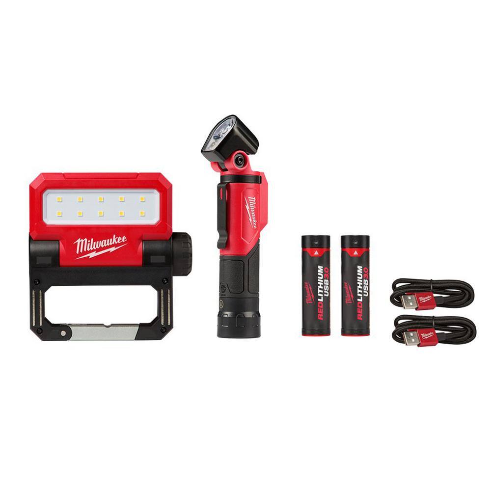 Milwaukee 550 Lumens LED REDLITHIUM USB Pivoting Flood Light and 500 ...