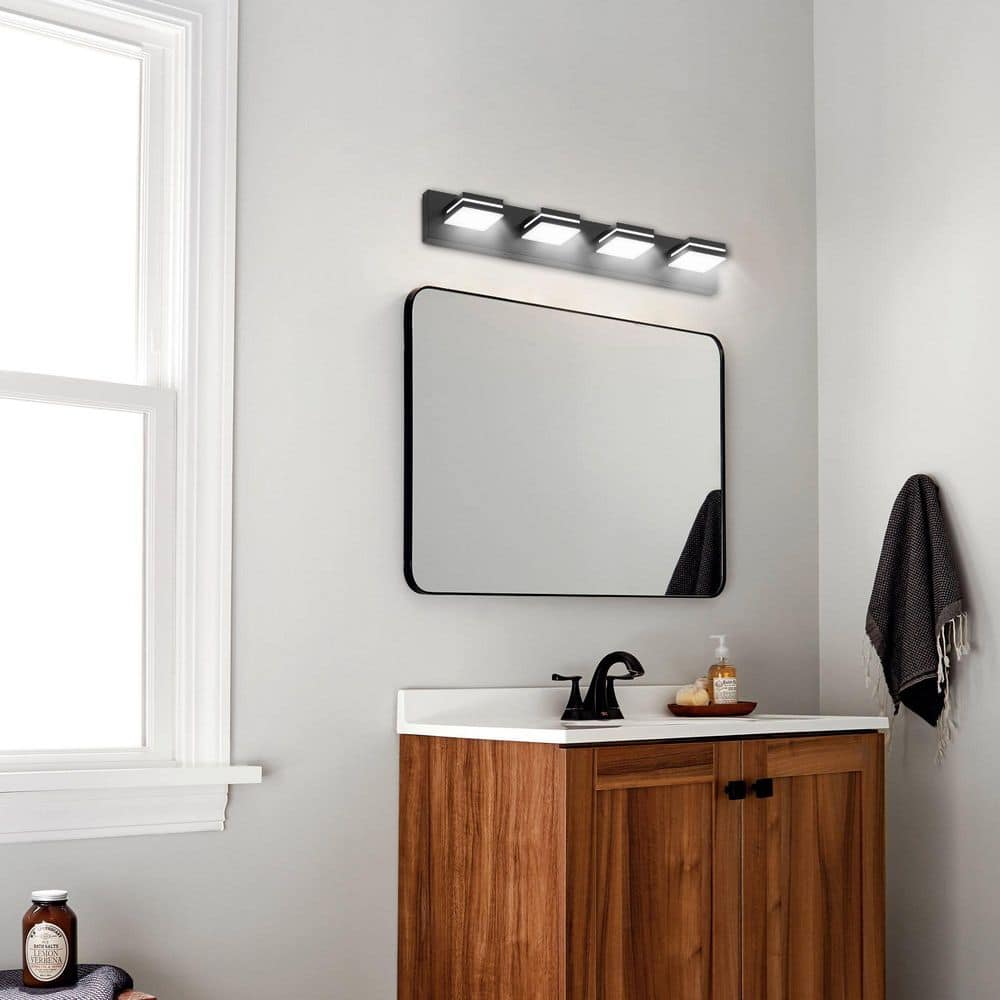 HKMGT 30 in. 4-Light Black Modern LED Vanity Light Wall Sconce Over ...