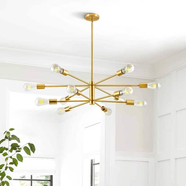 Merra 12-Light Gold Modern Sputnik Chandelier for Dining Room with 4 ...