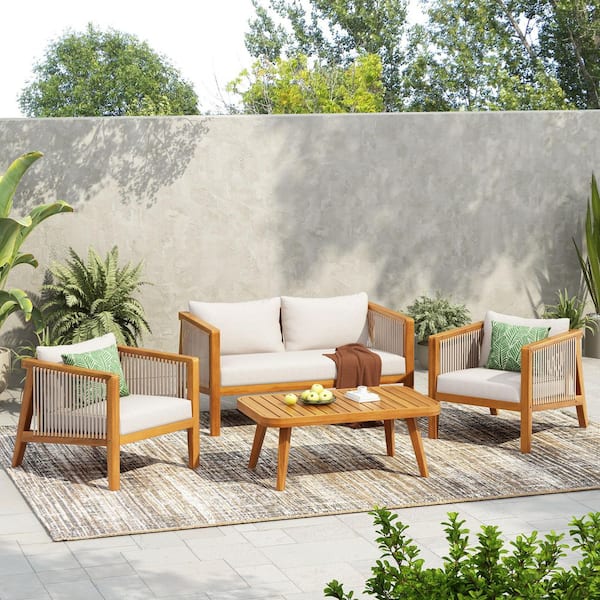 CHRISTOPHER KNIGHT HOME Joie 4-Piece Outdoor Acacia Wood and Rope Woven ...