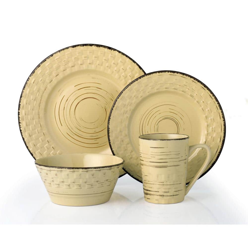 Lorren Home Trends 16-Piece Casual Buttercup Stoneware Dinnerware Set ...