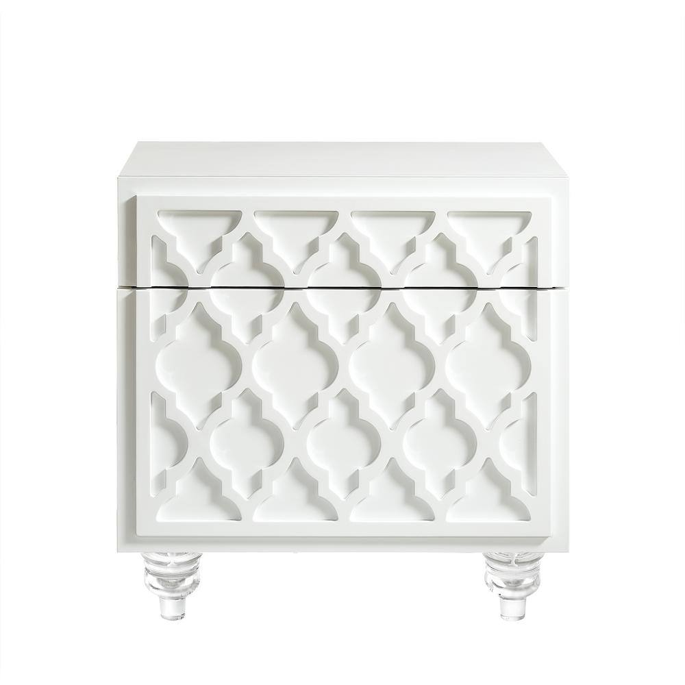 Inspired Home Keira Trellis Lacquered White End Table Lucite Leg ...
