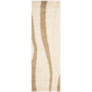 SAFAVIEH Florida Shag Cream/Dark Brown 8 ft. x 10 ft. Striped Area Rug ...