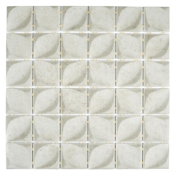 Apollo Tile Lucenza 12 x 12 in. Beige Matte Recycled Glass Petal Mosaic ...