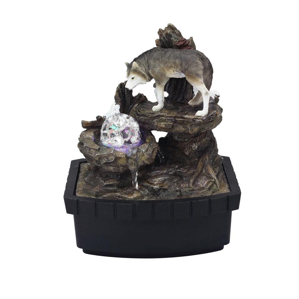 OK LIGHTING 10.25 in. H Wolf Table Fountain, Gray FT-1226/1L - The Home ...