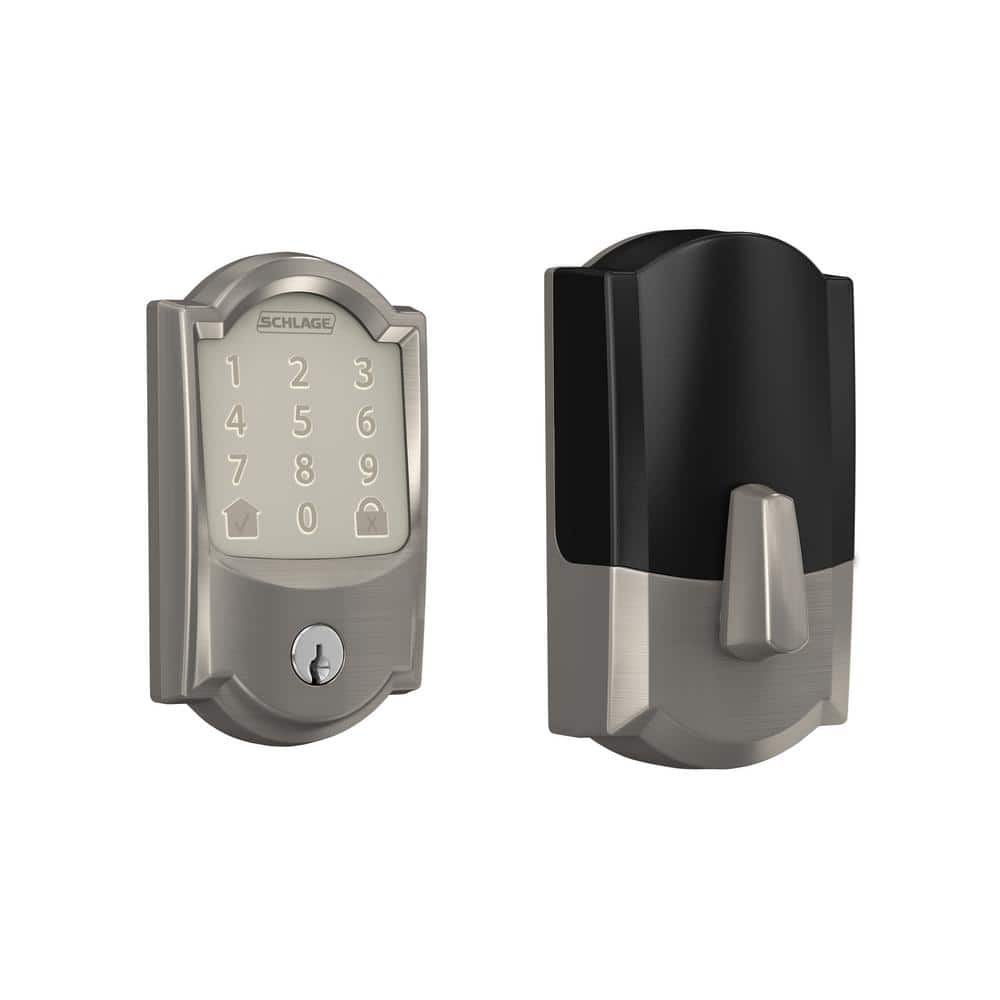 Schlage Camelot Satin Nickel Electronic Encode Smart WiFi Deadbolt with ...