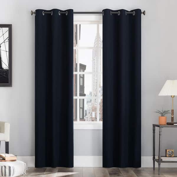 Sun Zero Cyrus Thermal 100% Blackout Grommet Curtain Panel in Navy - 40 ...