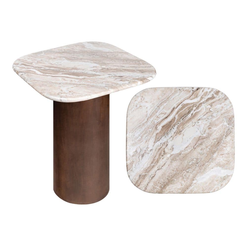 JONATHAN Y Kaito 15.75 in. Rustic Minimalist Square Marble/Wood Accent ...