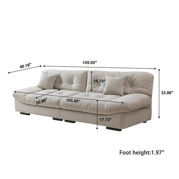 J E Home Beige Velvet 3 Seats Modern Cloud Futon Sofa GD WF282852AAC