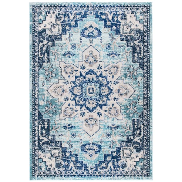 SAFAVIEH Madison Teal/Navy 6 ft. x 9 ft. Distressed Border Area Rug ...