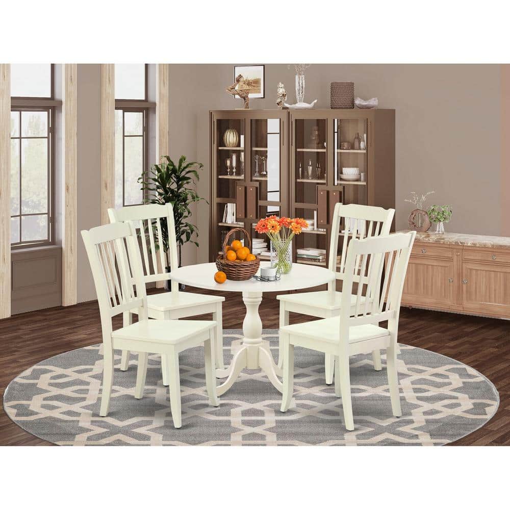 East West Furniture 5-Piece Linen White Finish Solid Wood Top Dining ...