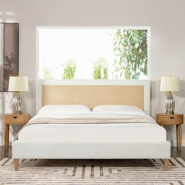 Jennifer Taylor Haley White Wooden Frame King Platform Bed with Cane Back 50330 4 MVQ 1 MY The Home Depot