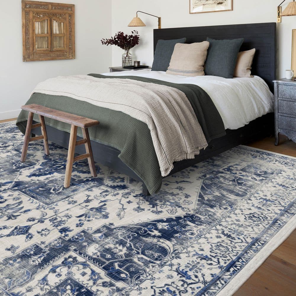 Ruggable Machine Washable Rug with Standard Pad - Kira Delft Blue 8 ft ...