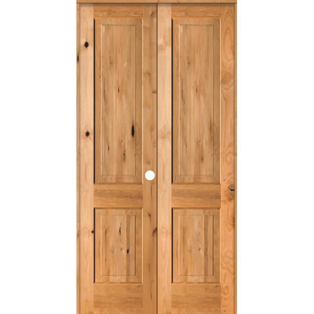 Krosswood Doors 48 in. x 96 in. Rustic Knotty Alder 2-Panel Square Top ...