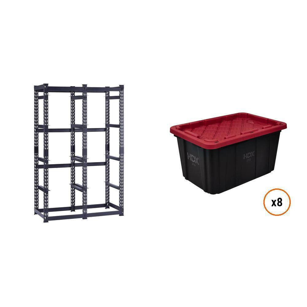 10-Tote Metal Storage Rack (50 in. W x 78 in. H x 24 in. D) and 27 Gal ...