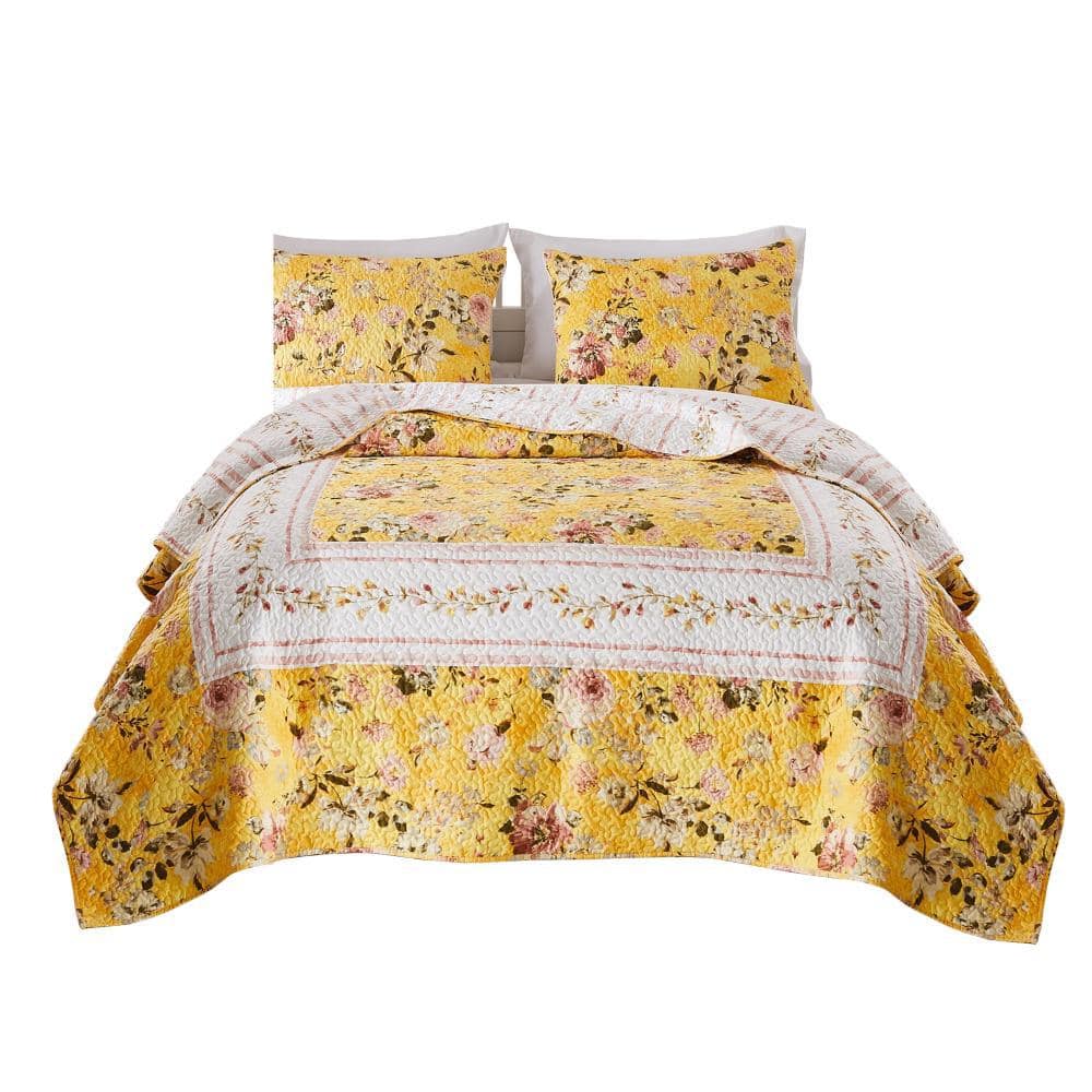 Benjara 3-Piece Yellow Solid Queen Size Microfiber Quilt Set BM245659 ...