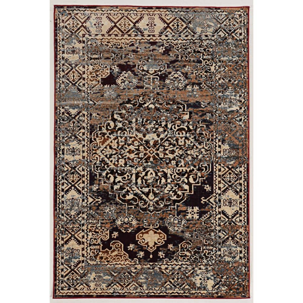 Linon Home Decor Crop Nain Beige and Blue 9 ft. x 12 ft. Area rug ...