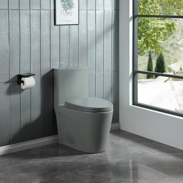 One-Piece 1.1/1.6 GPF Dual Flush Elongated Toilet in Light Gray with ...