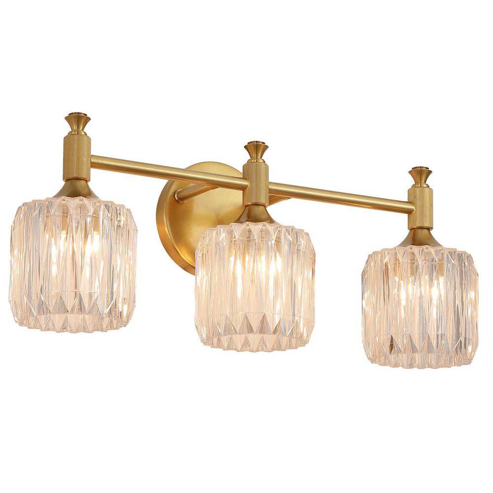 Lightania 21 in. 3 Light Gold Vanity Light with Clear Acrylic Square ...