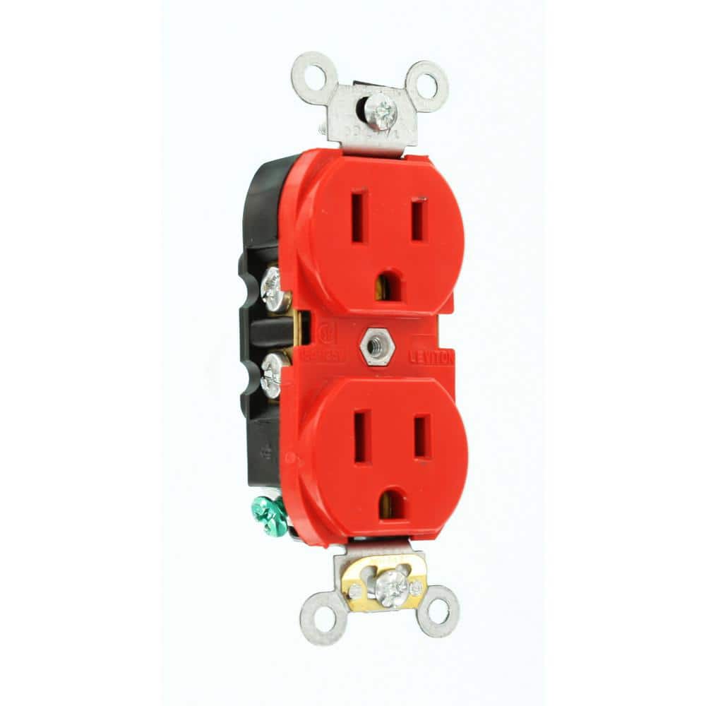 Leviton 15 Amp 125 V Industrial Grade Duplex Outlet/Receptacle, Red (1 ...