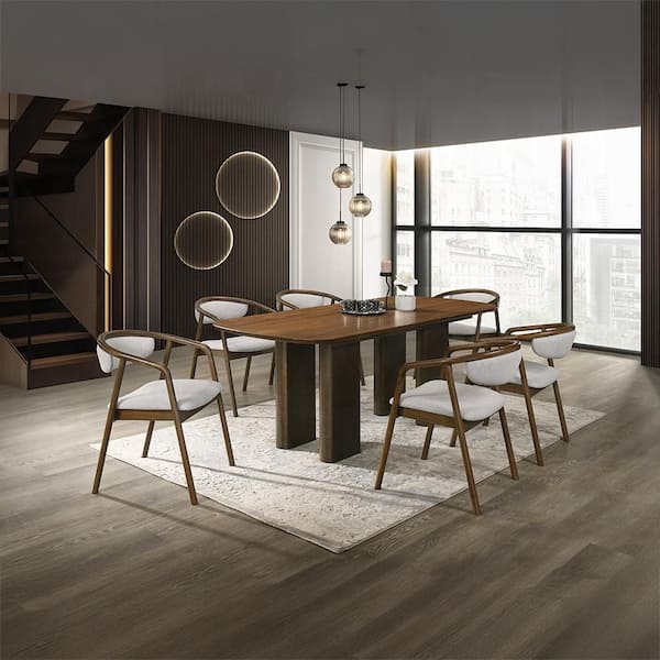 Acme Furniture Solana Walnut Wood 79 in. 4 Legs Dining Table Seats 6 ...