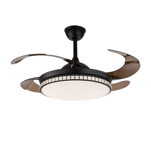 OUKANING 42 in. Indoor Black Modern Retractable 3-Speed Ceiling Fan ...