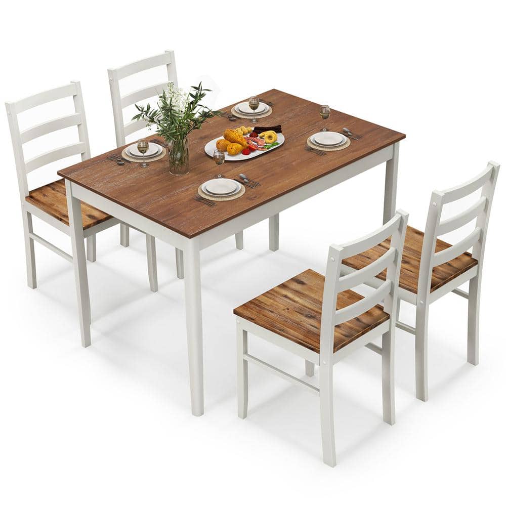 Costway 5-Piece Rectangle Wood Top Bar Table Set Dining Room Set ...