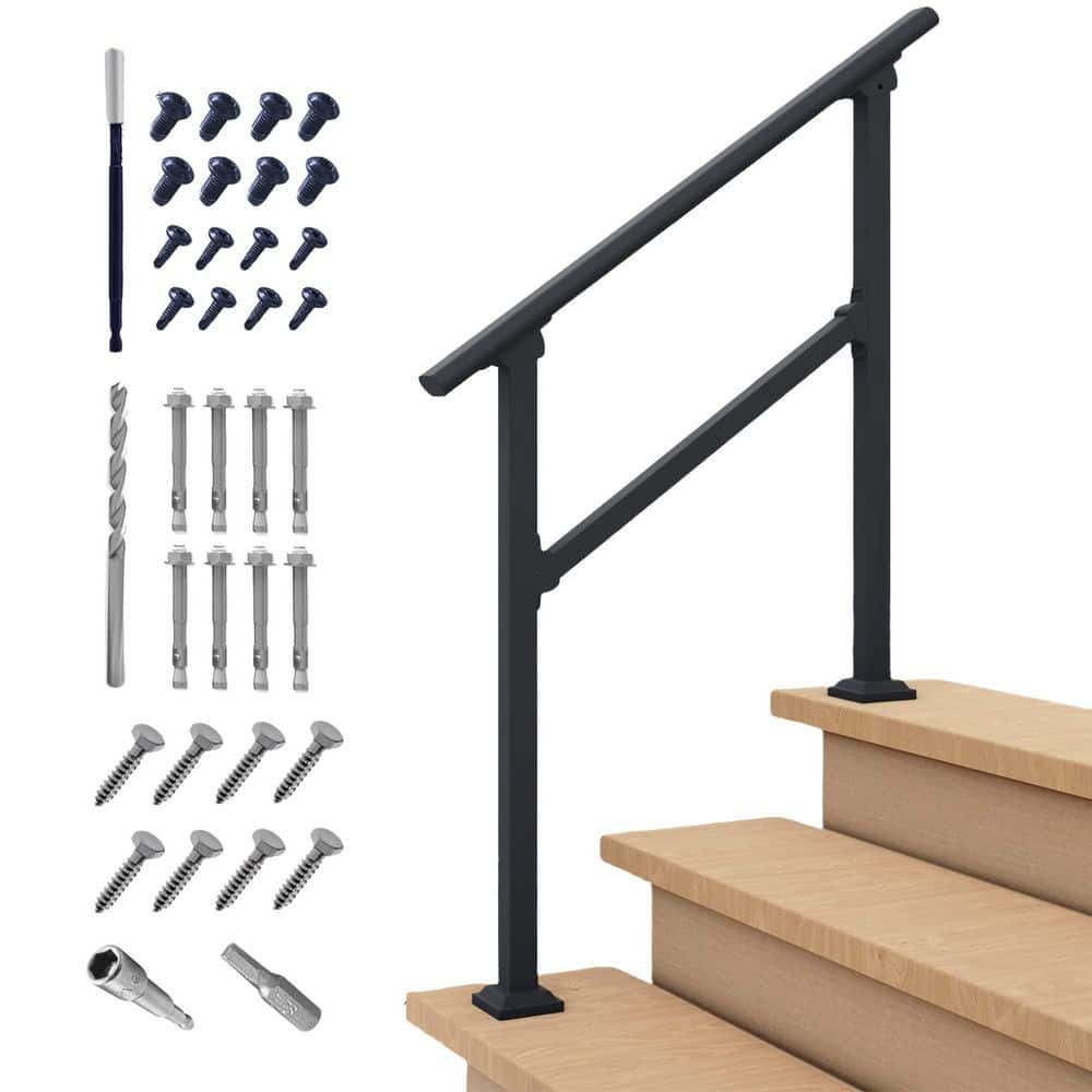 NVNOO 2-3 Step Handrail and Indoor Stair Railing Kit for Outdoor Steps ...