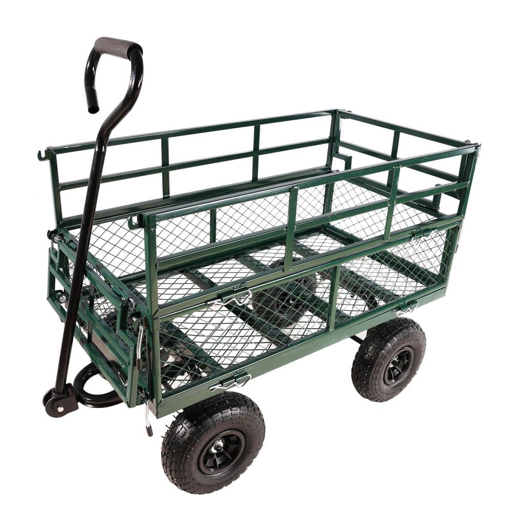 Huluwat 6.3 cu. ft. Steel Green Wagon Cart Garden Cart with Detachable ...