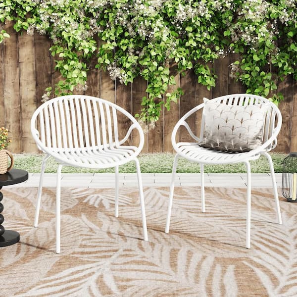 Modern White Patio Dining Chairs Stackable Chairs with Breathable ...