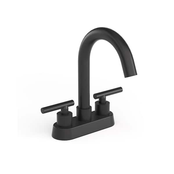 YAWWALK 4 in. Centerset Double Handle High Arc Bathroom Faucet with 360° Swivel Spout in Matte ...
