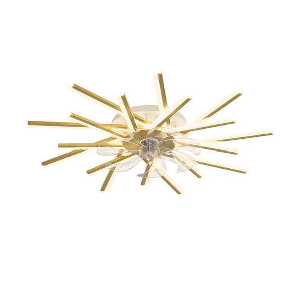 OLUZO 36 in. Indoor Gold Ceiling Fan with Light, Flush Mount Ceiling ...