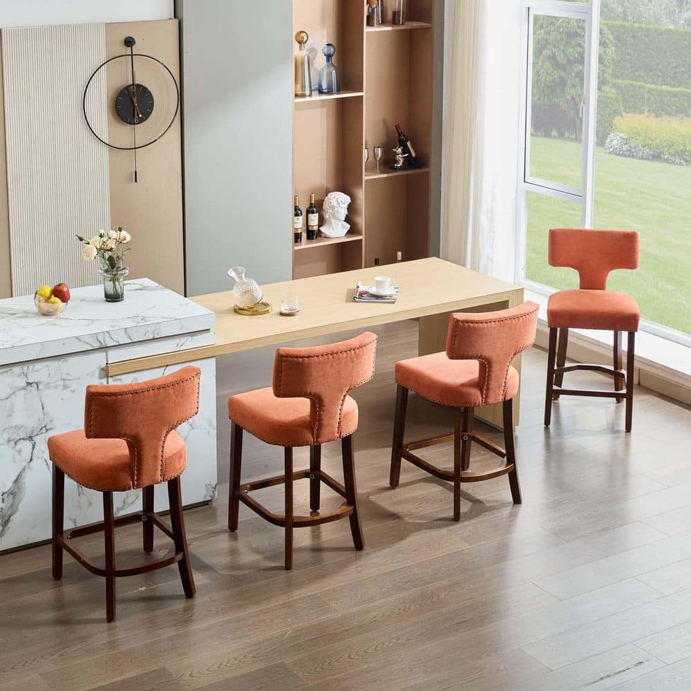 Orange Farmhouse Bar Stools Upholstered Armless Counter Height Stools ...