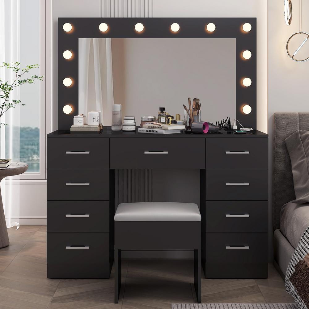 Karl home Black Makeup Vanity Set with USB K1G52005795 - The Home Depot