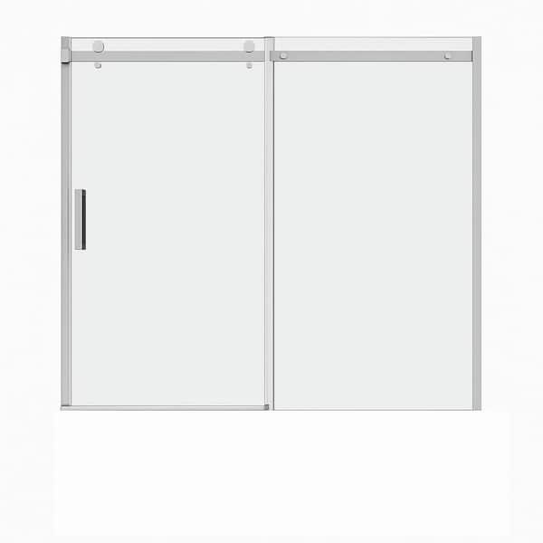 LIVACA 56 in. - 60 in. W x 58 in. H Sliding Shower Door in Chrome with ...