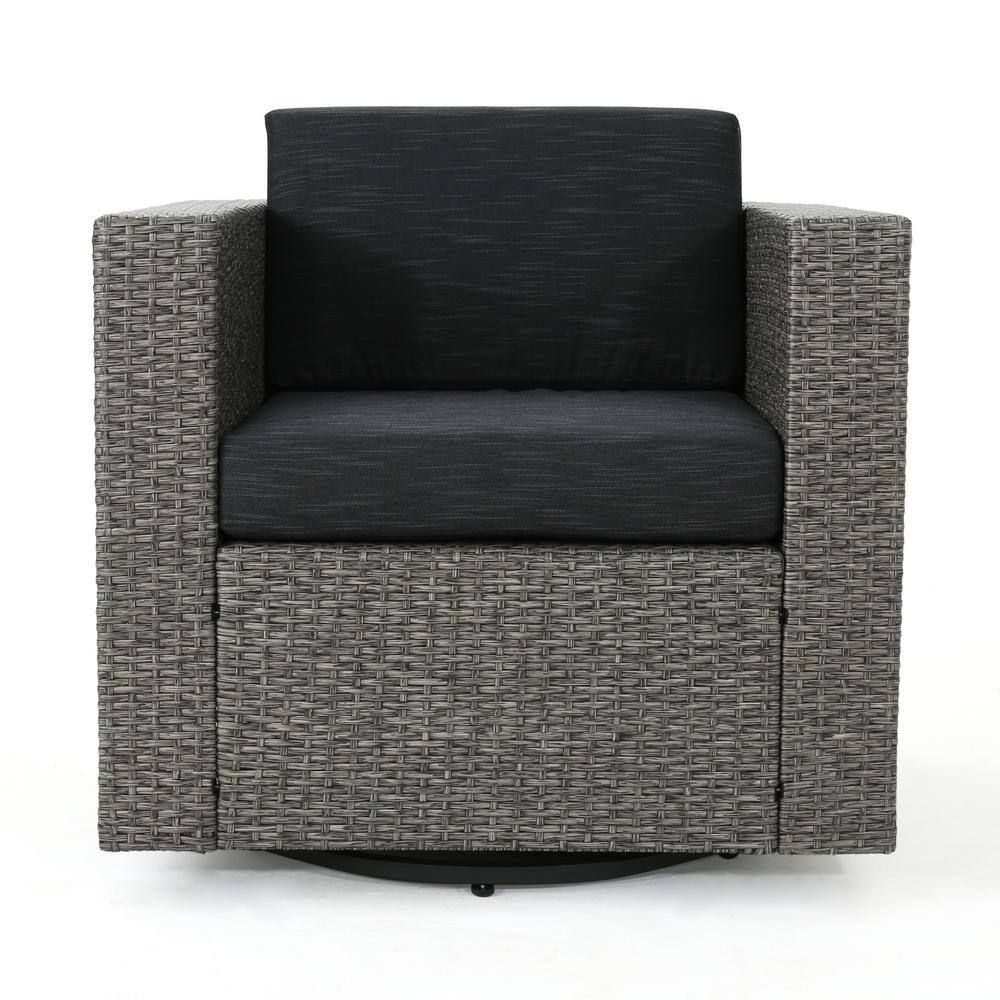 Gray Wicker Outdoor Lounge Chair with Black Cushions QR-993 - The Home ...
