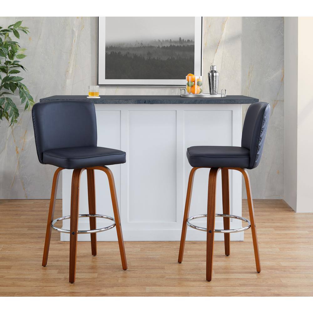 Lumisource Henry 30.75 in. White Fabric, Walnut Wood and Chrome Metal Fixed-Height Barstool (Set ...