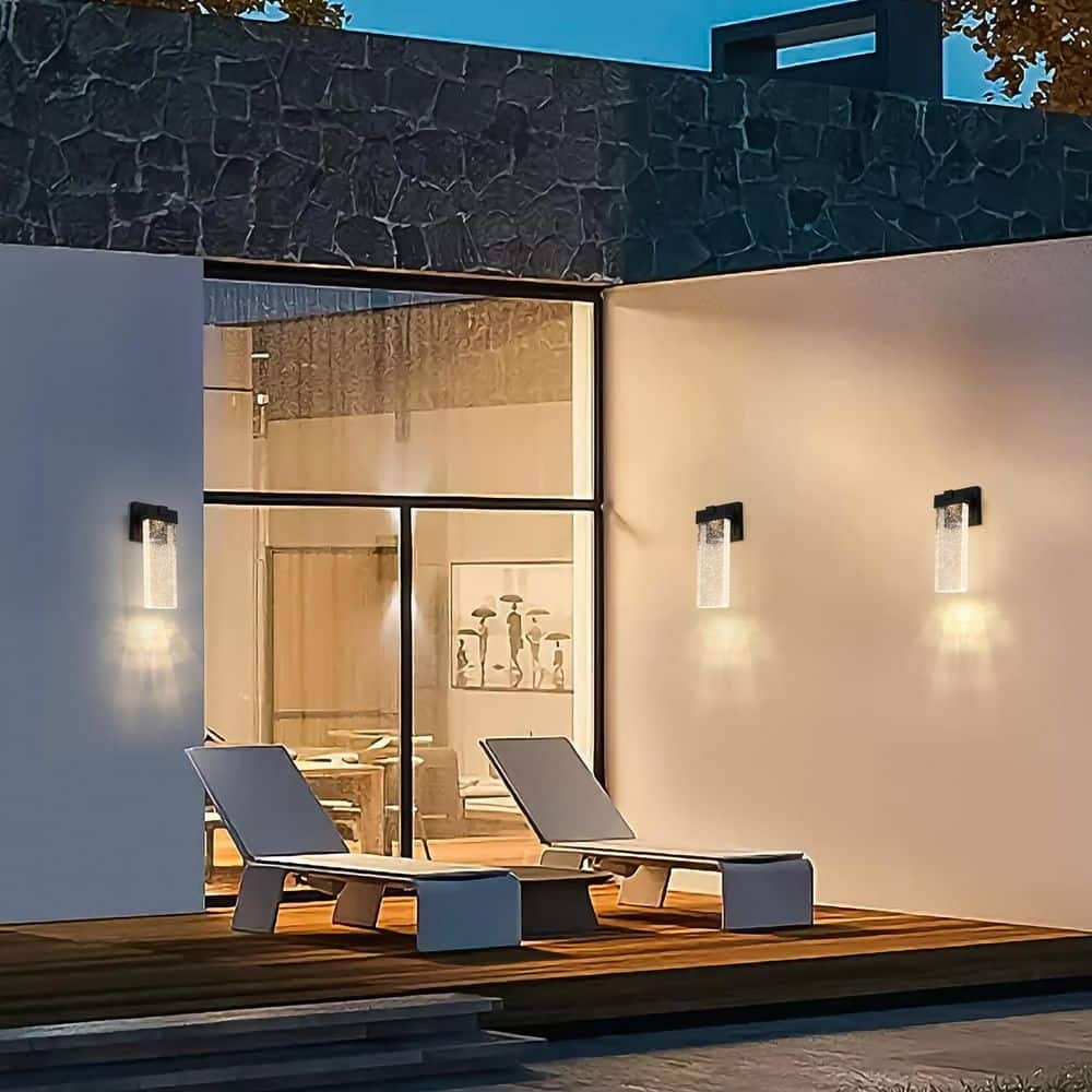 Taoi Fxio Black Waterproof Transparent LED Crystal Outdoor Sconce with ...
